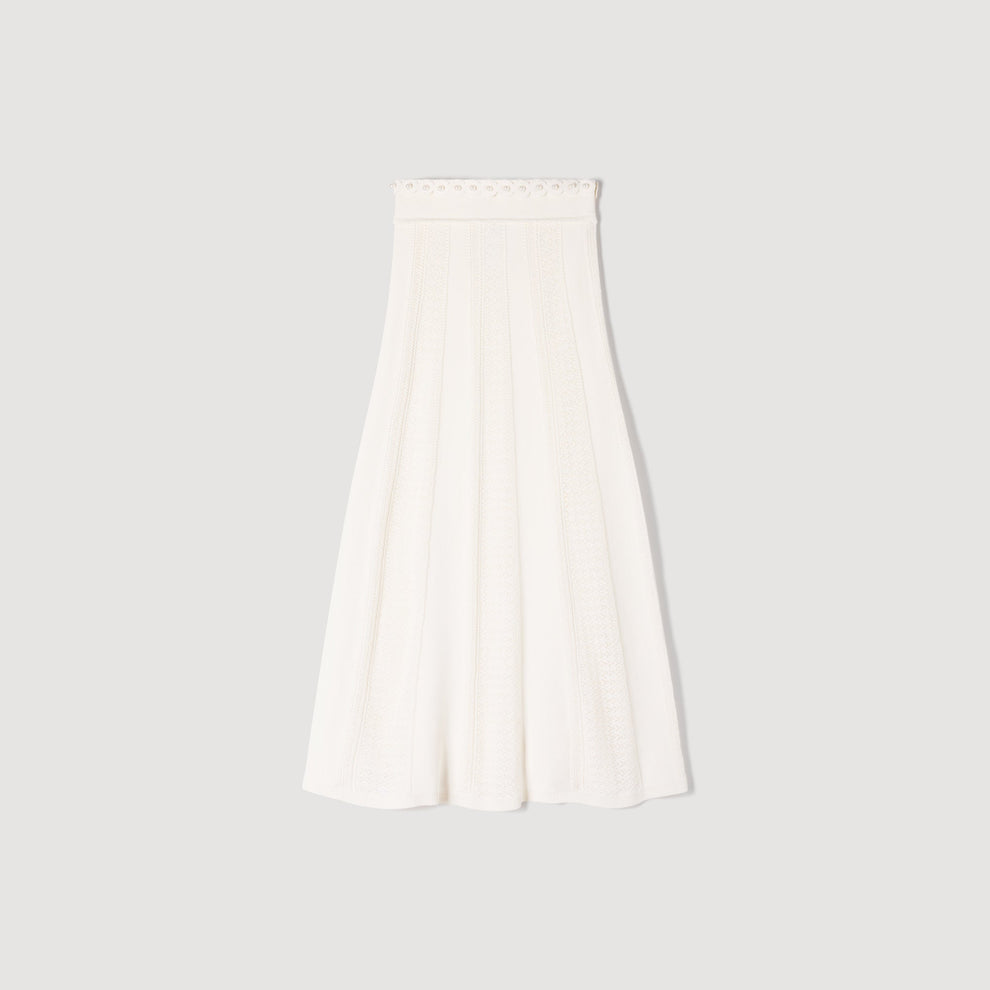 Vanea Beaded Textured Knit Skirt Cream